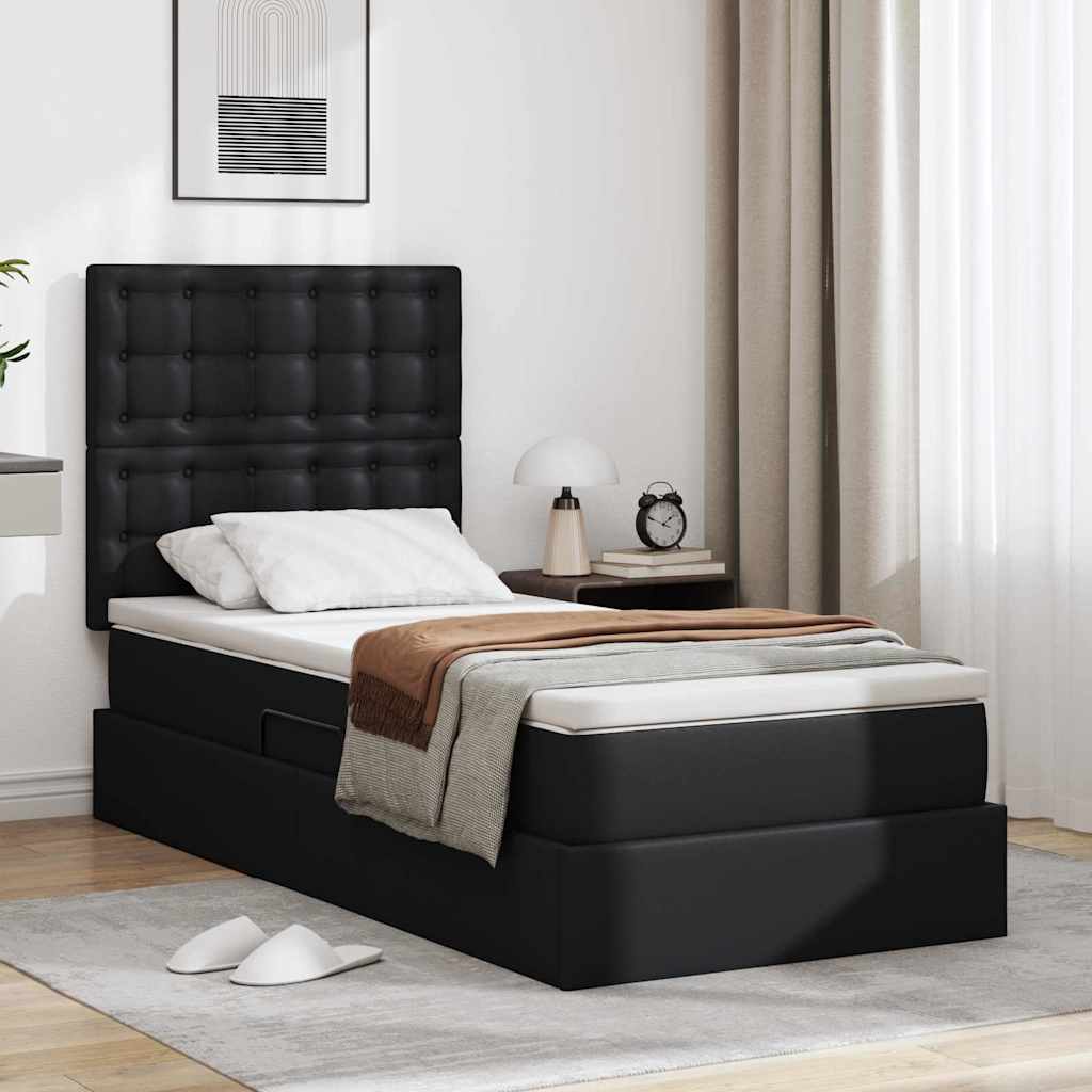 Lit avec rangement et LED avec LED Noir 90 x 190 cm Simili cuir | Leroy ...