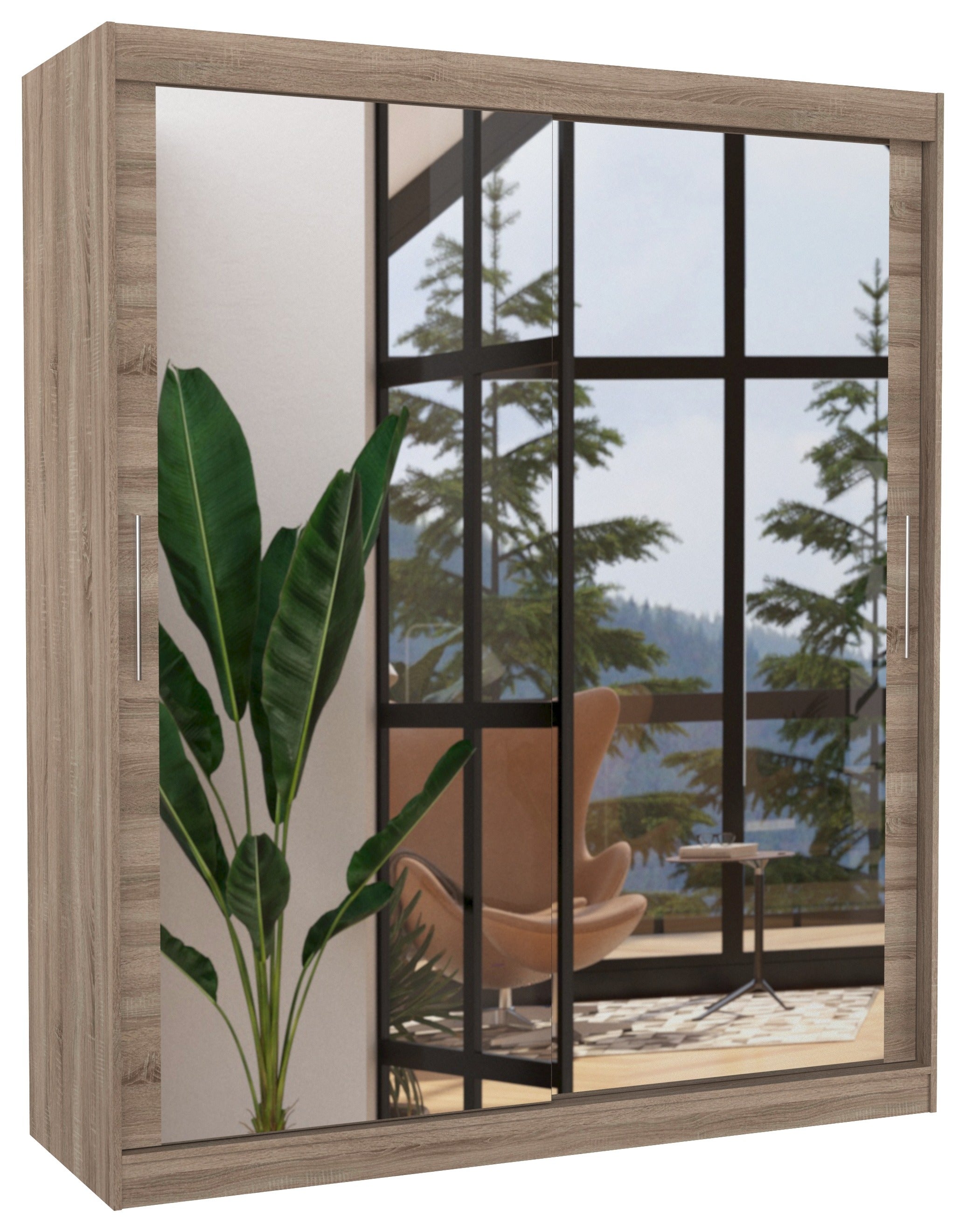 Armoire de chambre bois truffe 2 portes coulissantes avec miroir Toraz ...