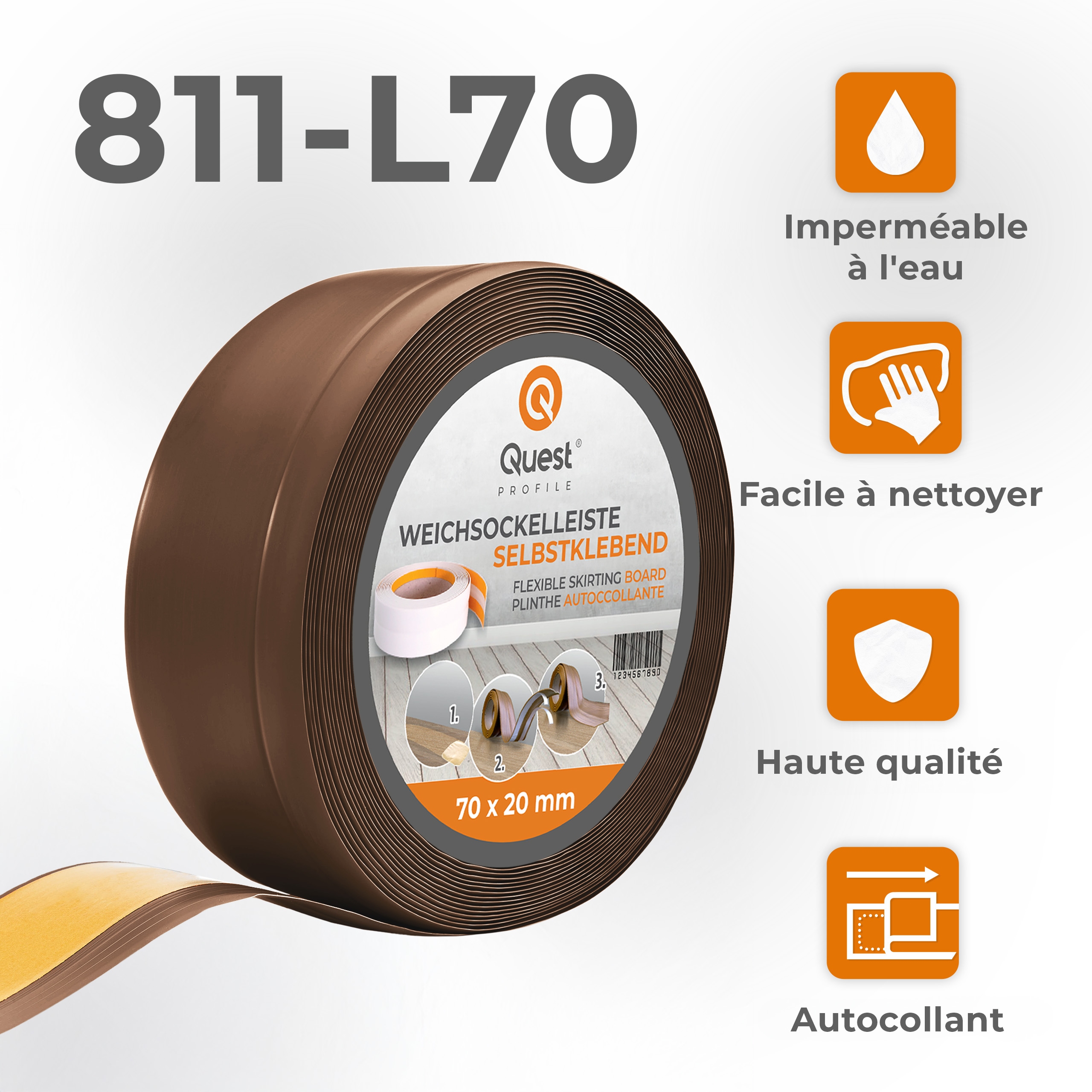 QUEST Rodapié PVC , autoadhesivo, rodapiés blando, zócalo profesional ...