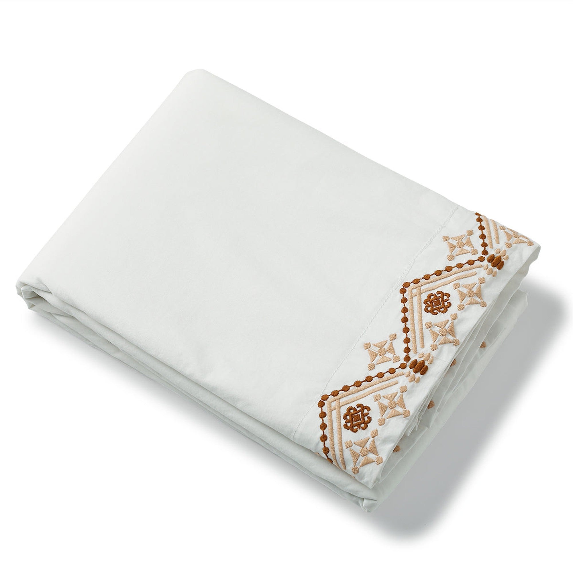 Drap plat brodé 240x300 percale de coton blanc / caramel | Leroy Merlin