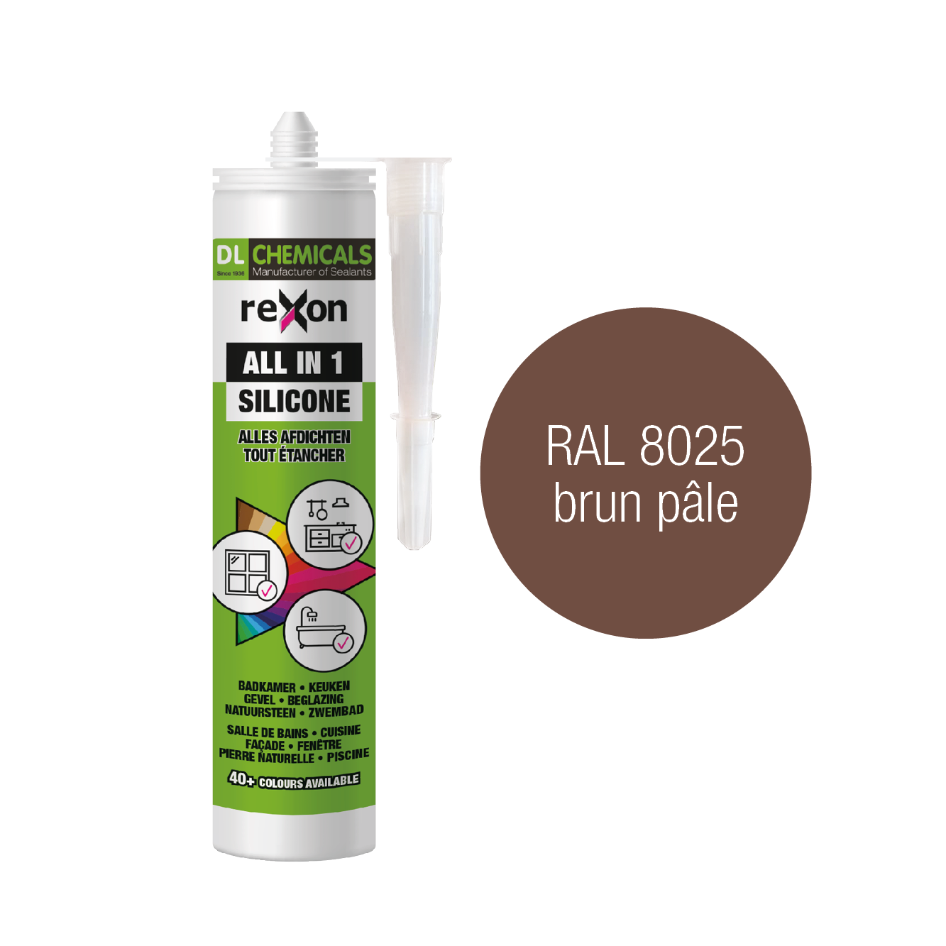 Silicone REXON Tout usage 290ml - Brun pâle RAL 8025 - Mastic d ...
