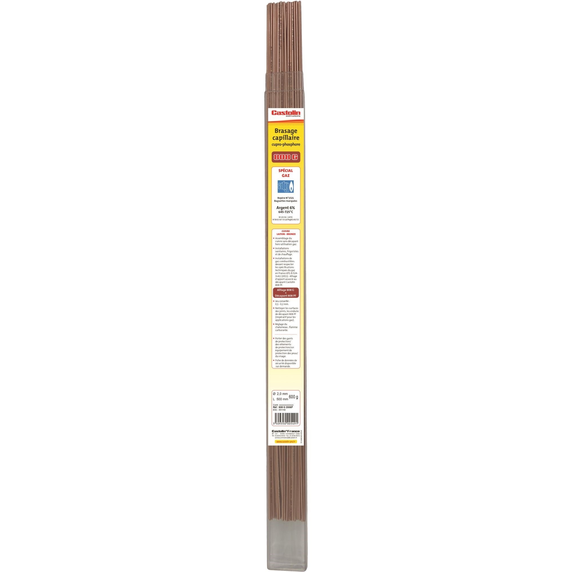 Baguette brasure CuP/6% Argent ATG n°1521 808G Ø2mm - 600g | Bricoman