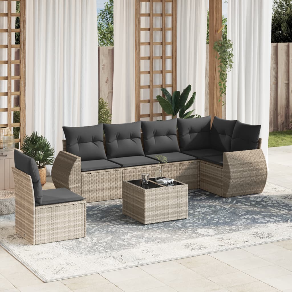 Salon de jardin avec coussins 7 pcs gris clair résine tressée | Leroy ...