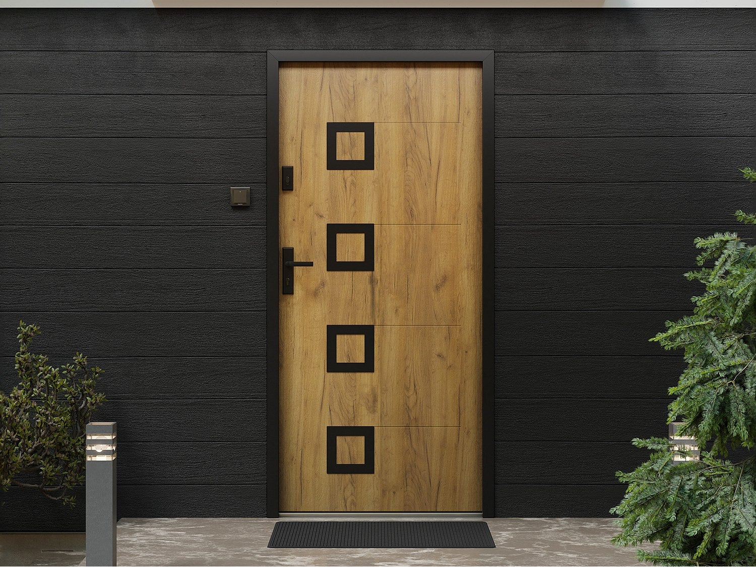 Porte d'entrée en acier avec inox H207 x L100 cm effet chêne ...