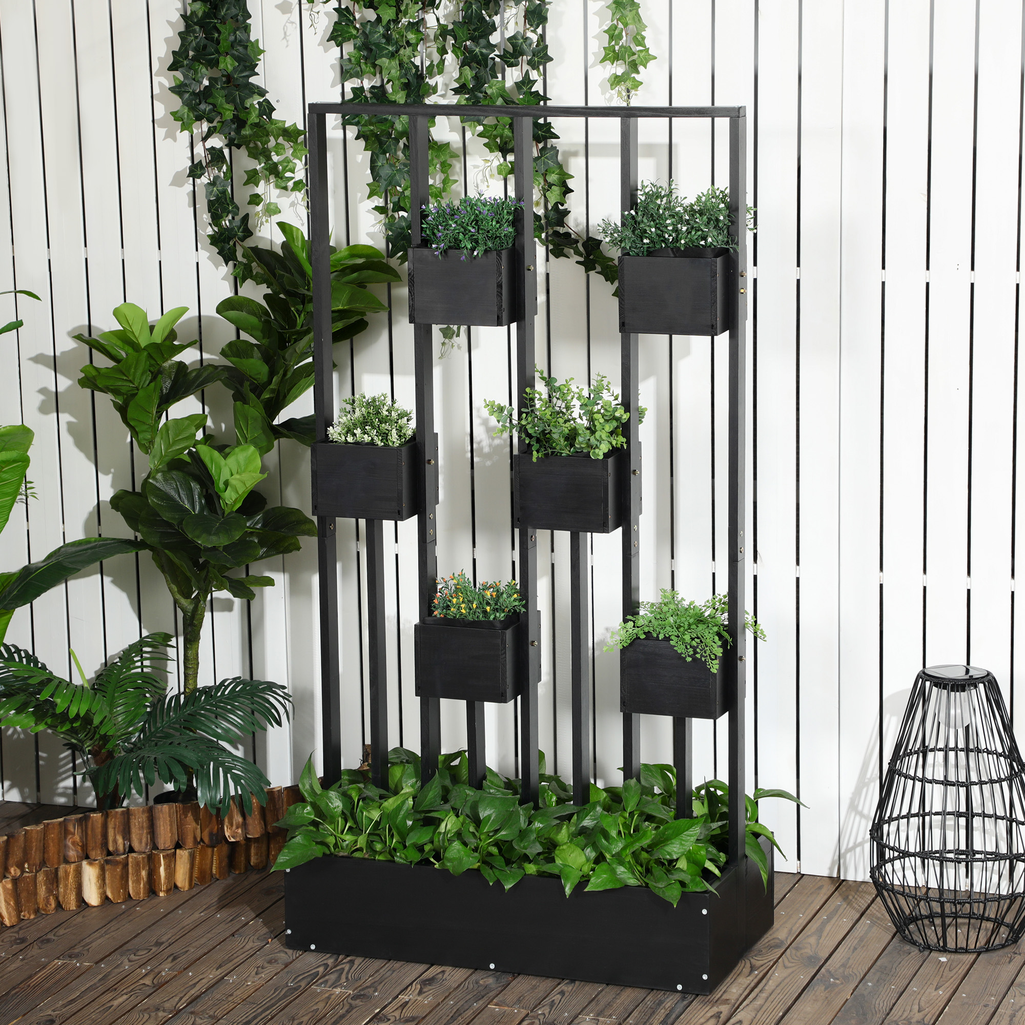 Combinaison bac à plantes - noir - 90 x 45 x 170 cm - cadre de support ...