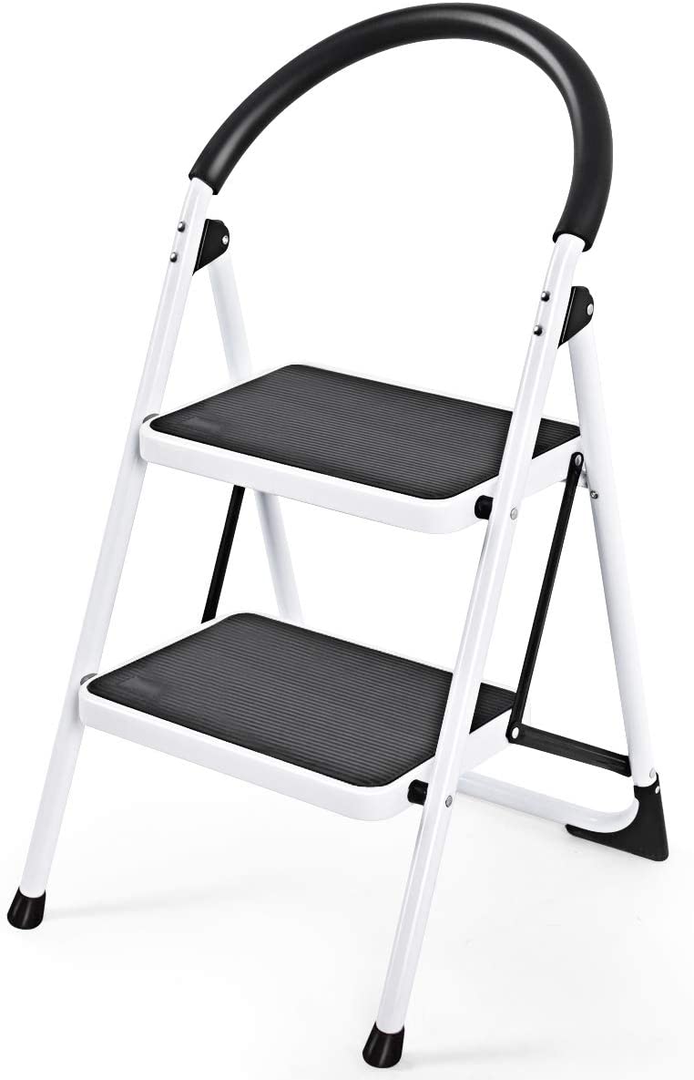 Escabeau 2 Marches Pliant, Marchepied antidérapant en Fer, 150kg ...