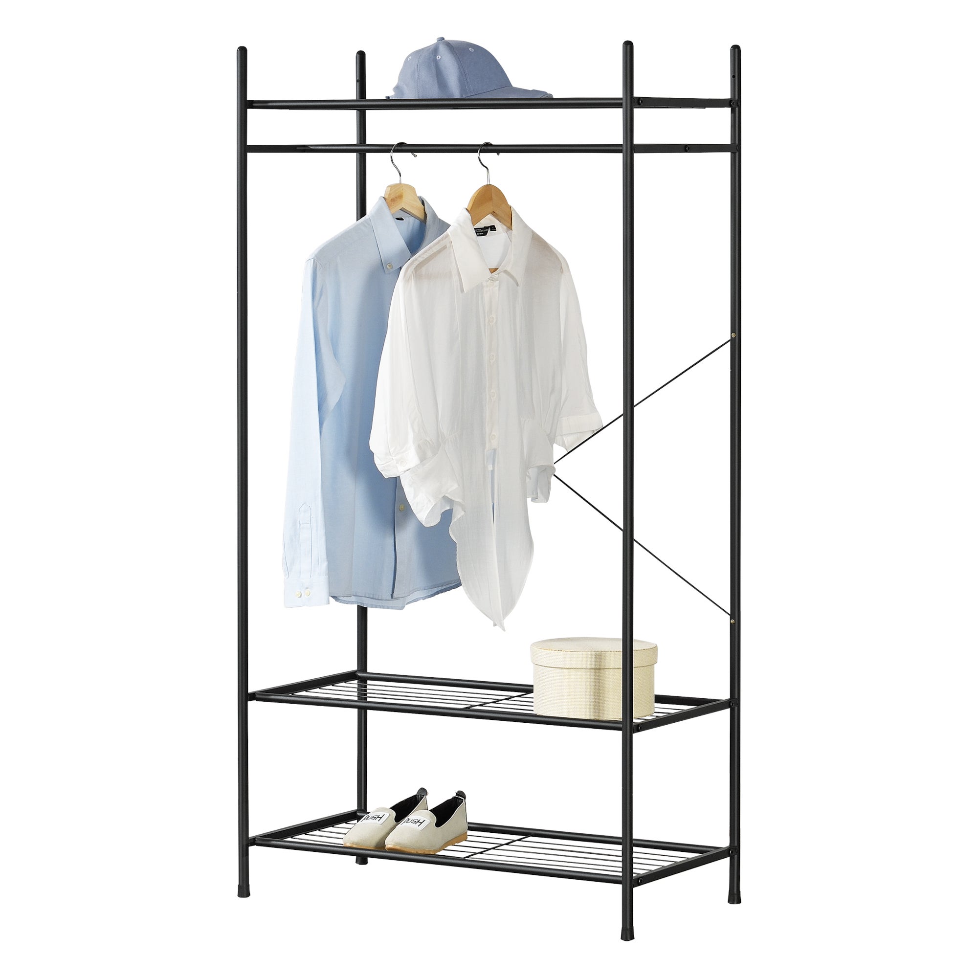 Garde-robe Solide Portant Avec Étagères Meuble De Rangement 3 Surfaces ...