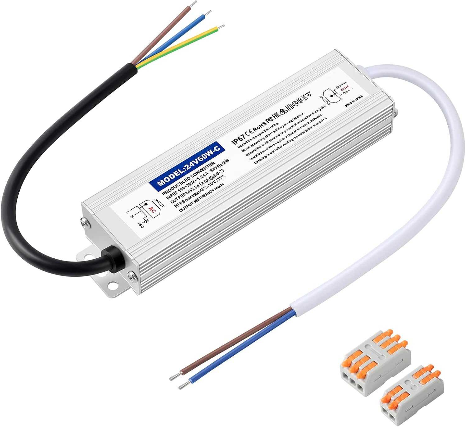 Transformateur LED 24V, LED Driver 60W, Alimentation 2.5A étanche IP67 ...