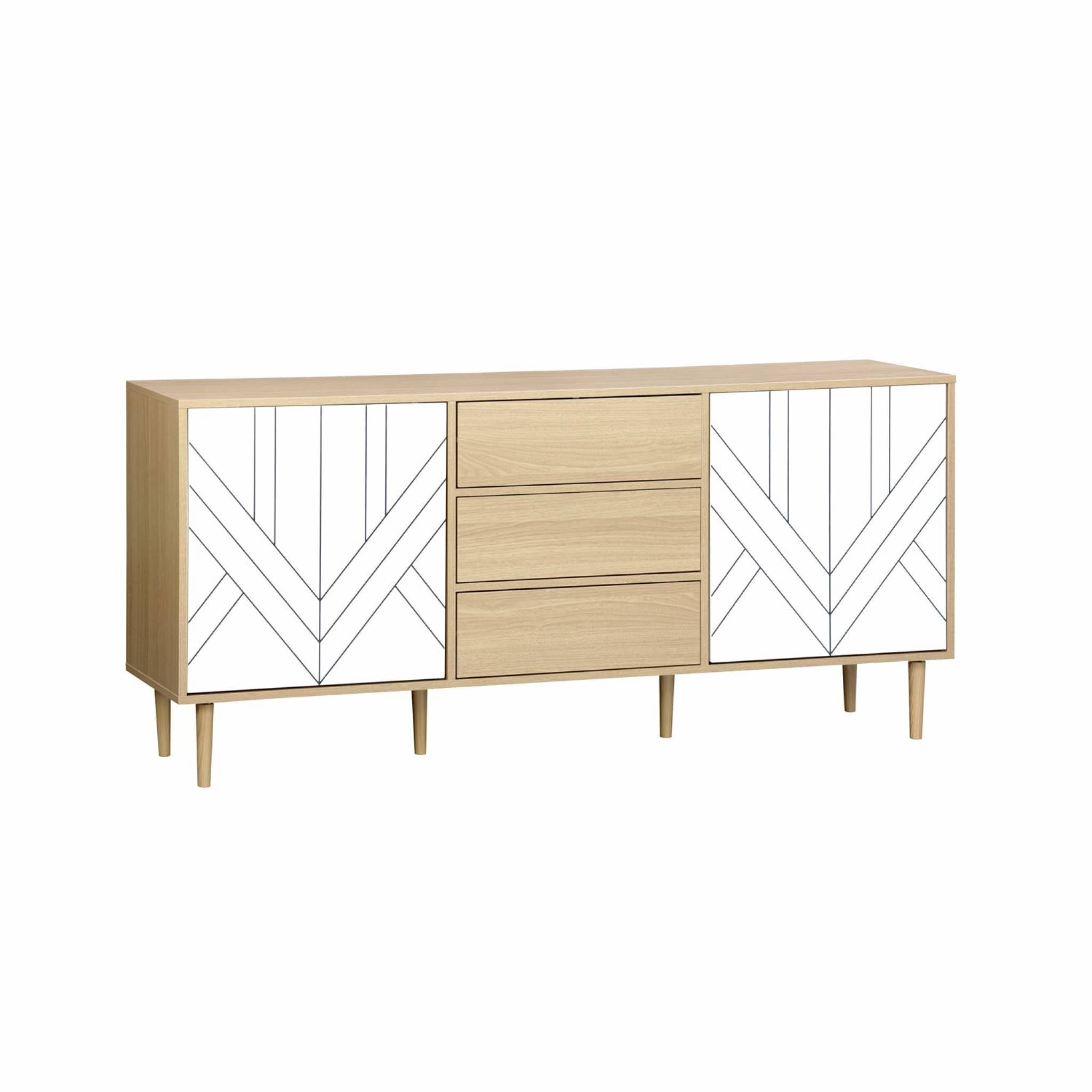 Buffet de rangement décor bois et blanc - Mika - 2 niveaux. 2 portes. 3 ...