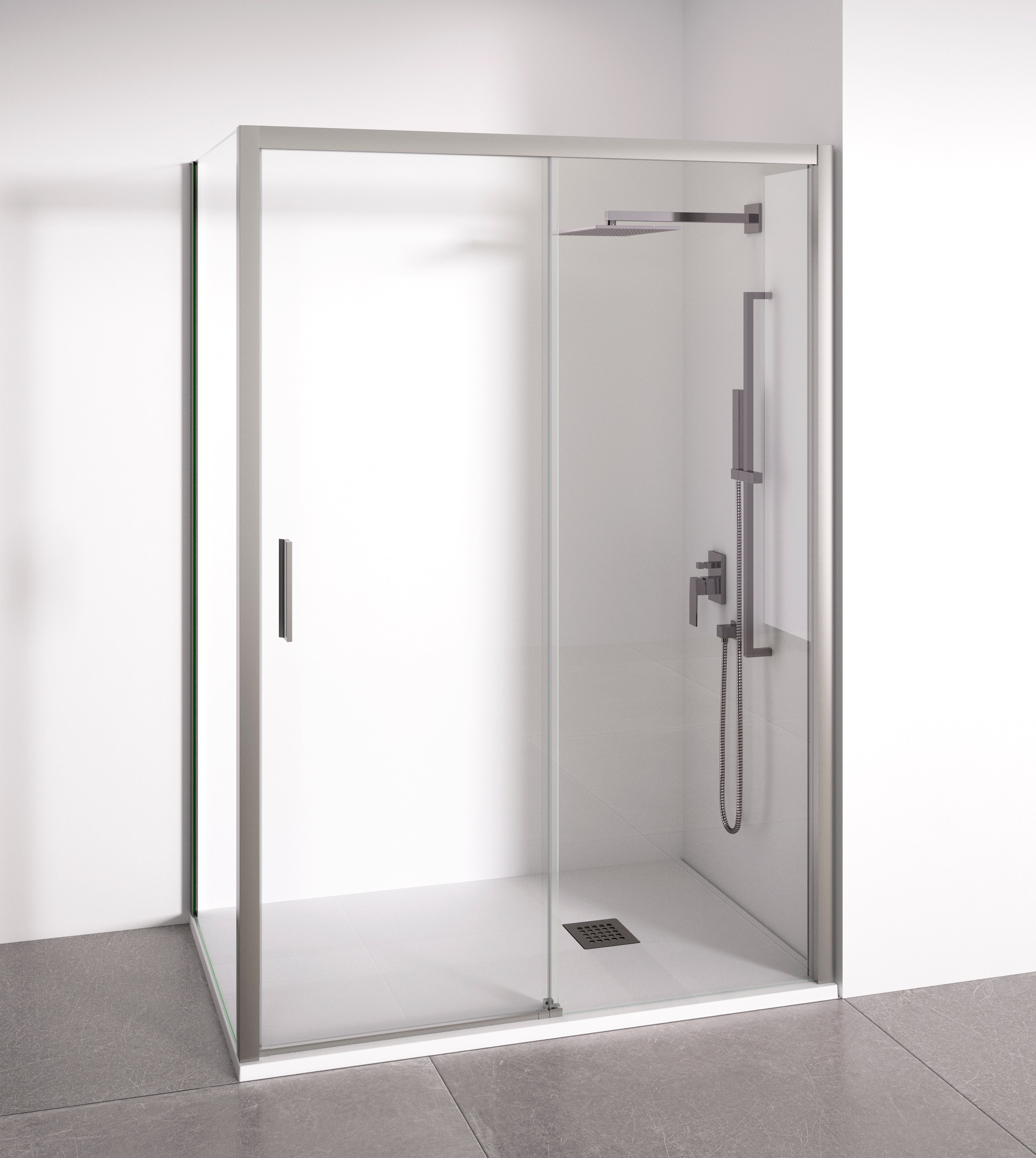 Paroi de douche angulaire 1 coulissante + 2 fixes - Verre 6mm - Argent Brillant - Largeur 150 ...