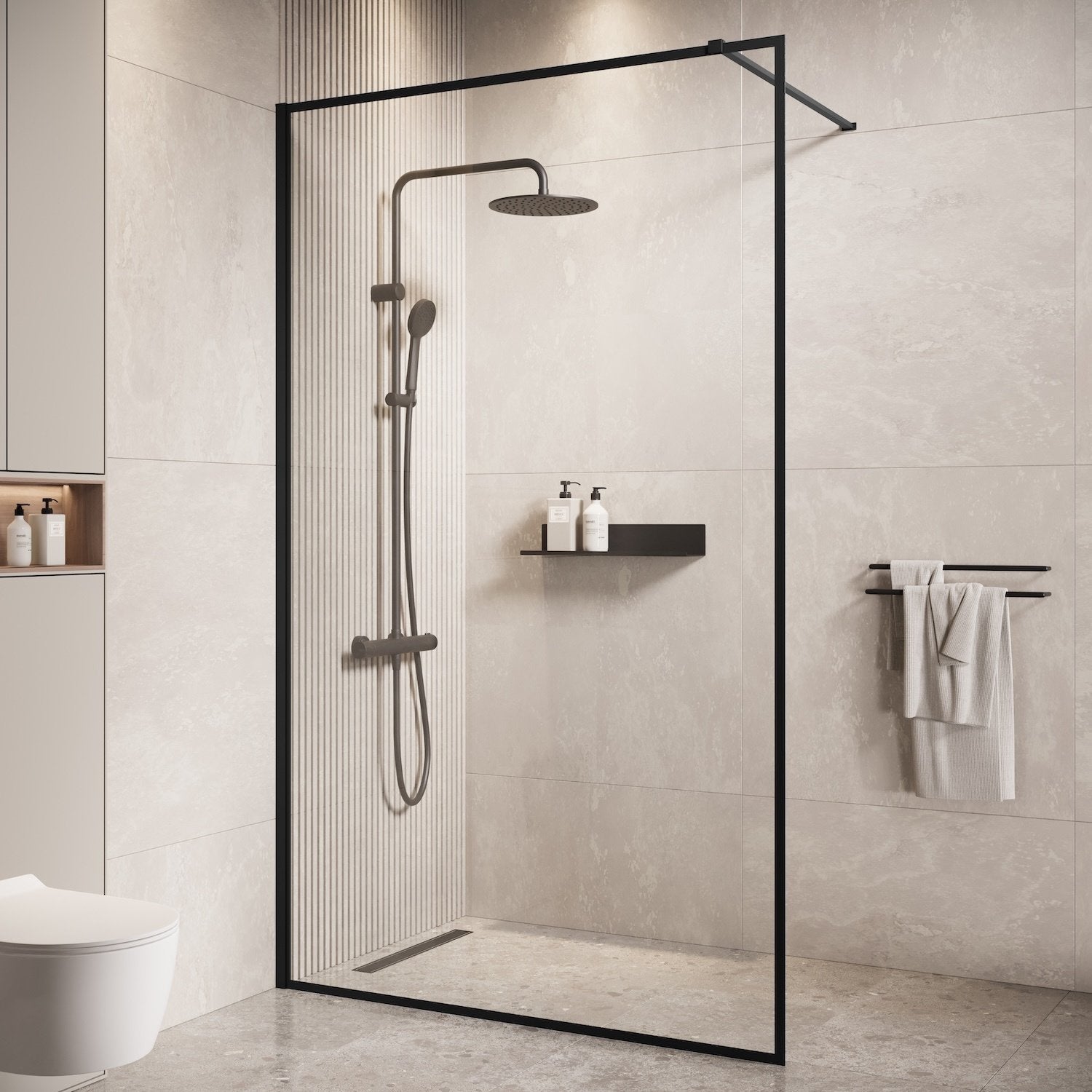 Douche à l’italienne Georgia - 120 x 200 cm - Badplaats - Noir - 8 mm ...