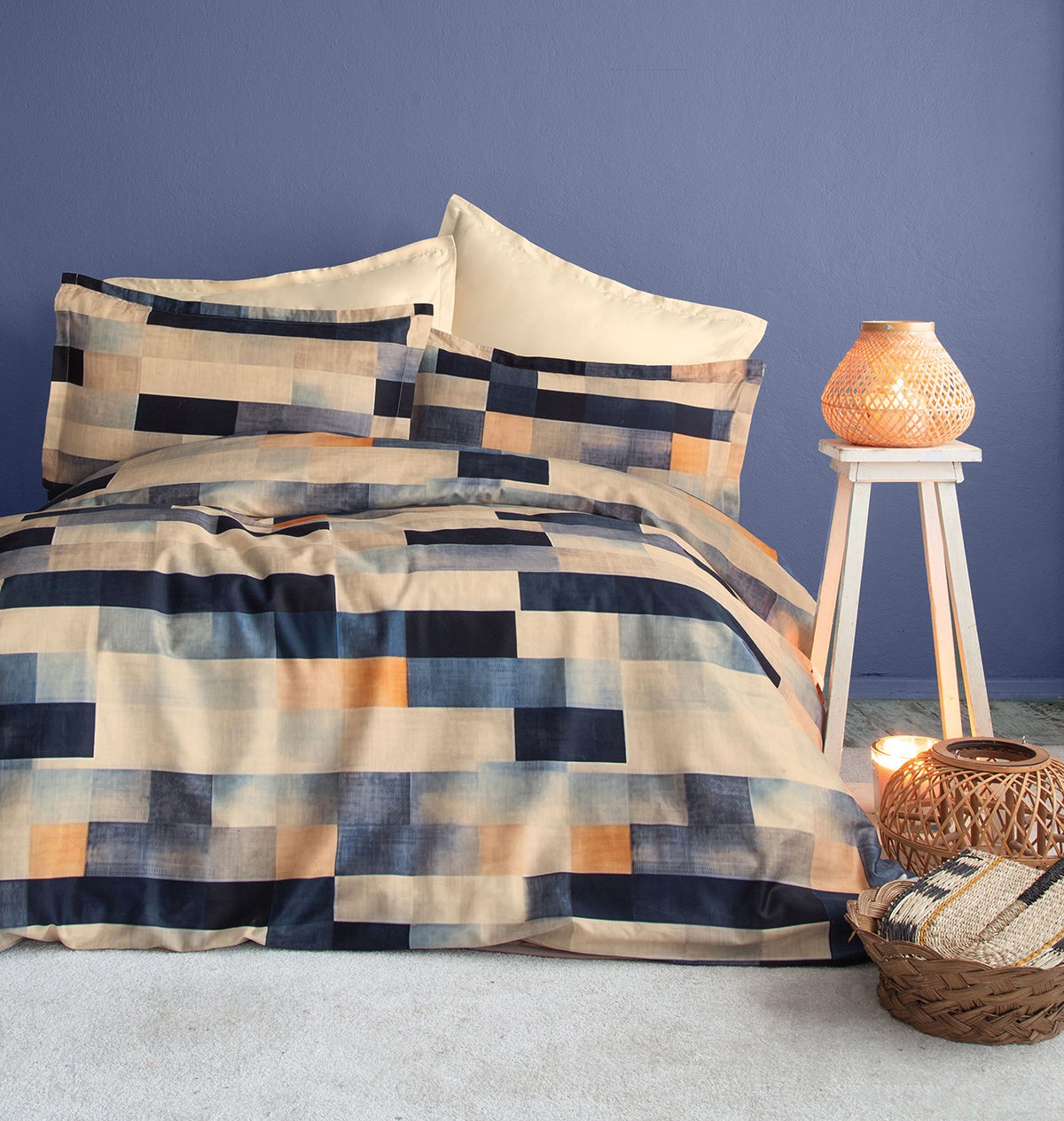 Parure de lit 2 personnes 240x220 cm satin de coton imprimé | Leroy Merlin