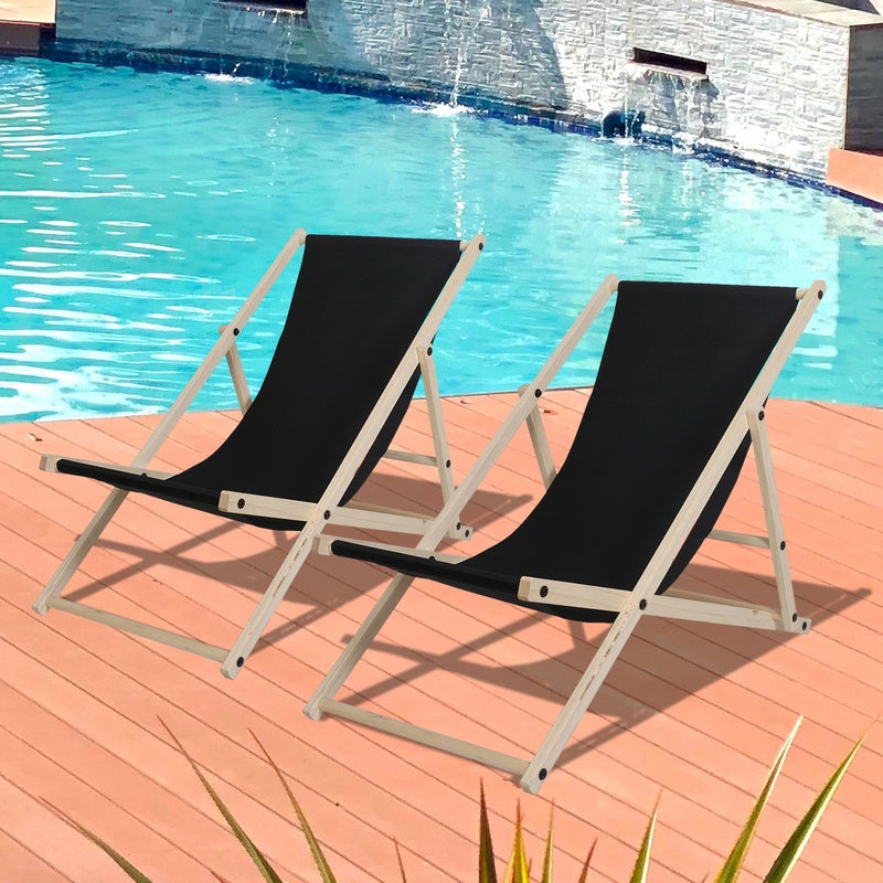 Chaise longue pliante en bois Chaise longue de jardin Chaise pliante en bois noir 2 pièces ...