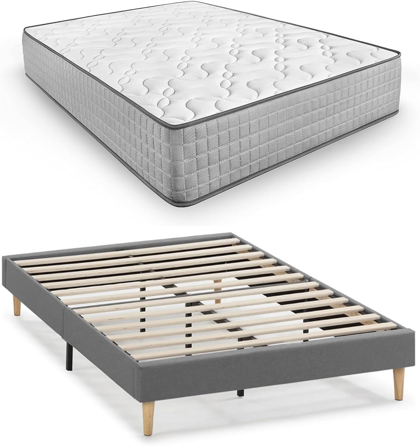 Base Tapizada 135x190 cm con Patas y Láminas de Madera + Colchón ...