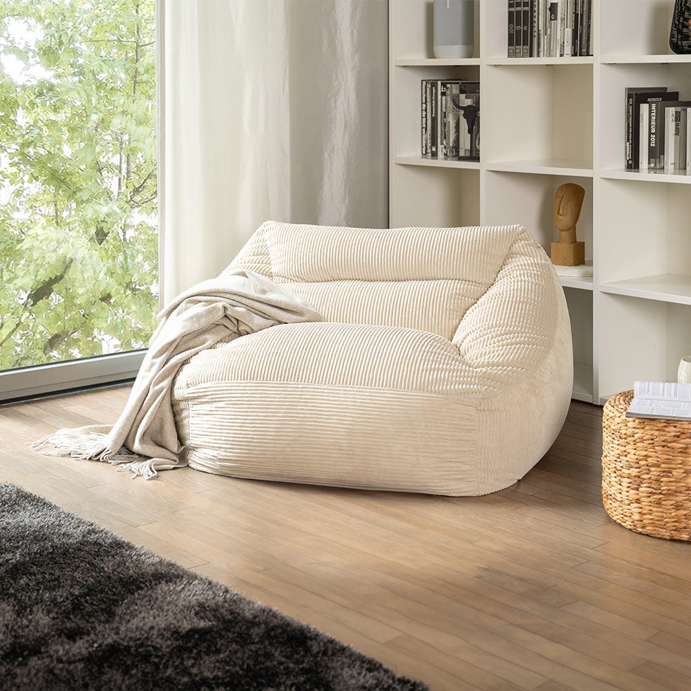 Pouf HOME DELUXE COZY - velours cételé, beige, 100 x 88 x 80 cm | Leroy ...