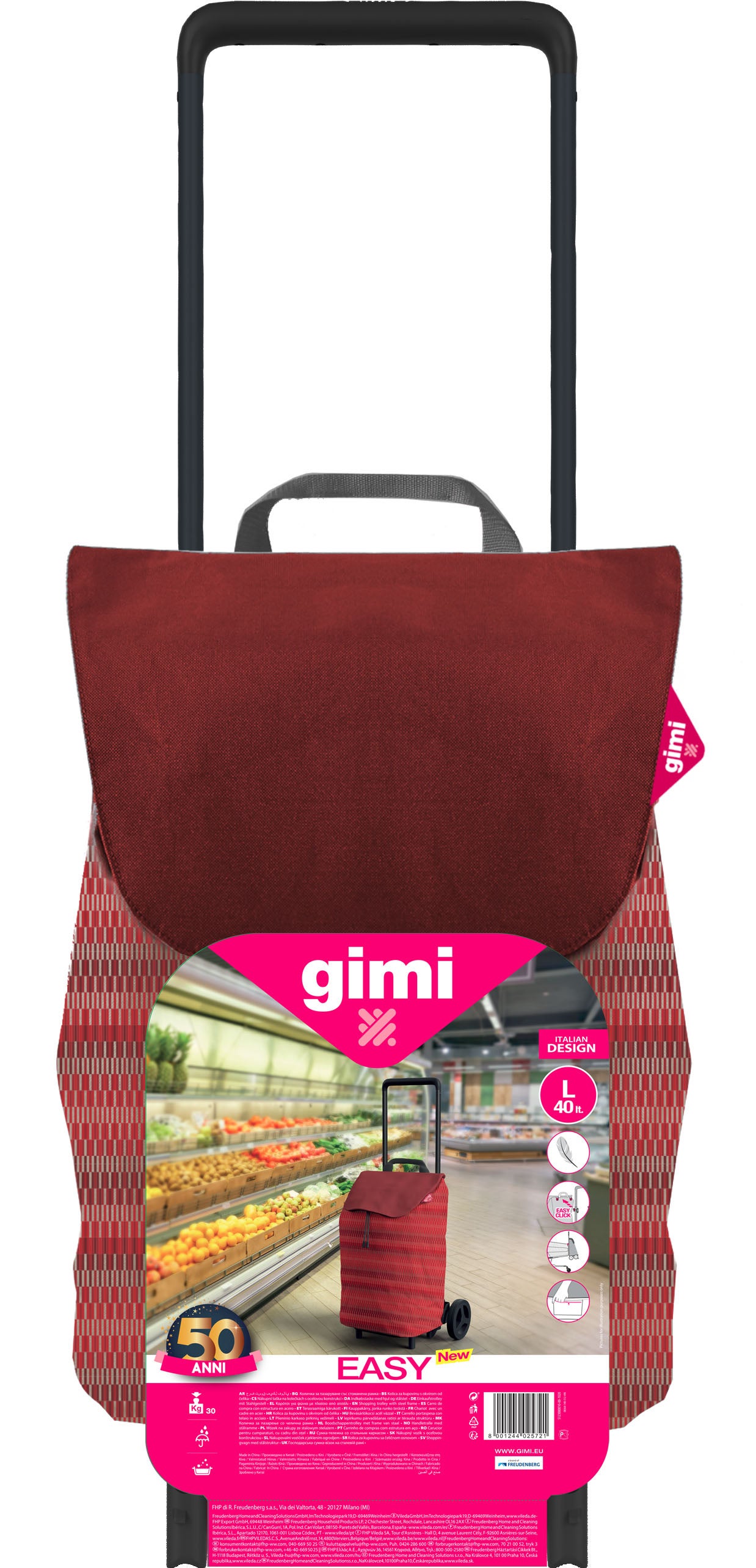 Chariot de Courses Gimi Easy 40L Rouge | Leroy Merlin