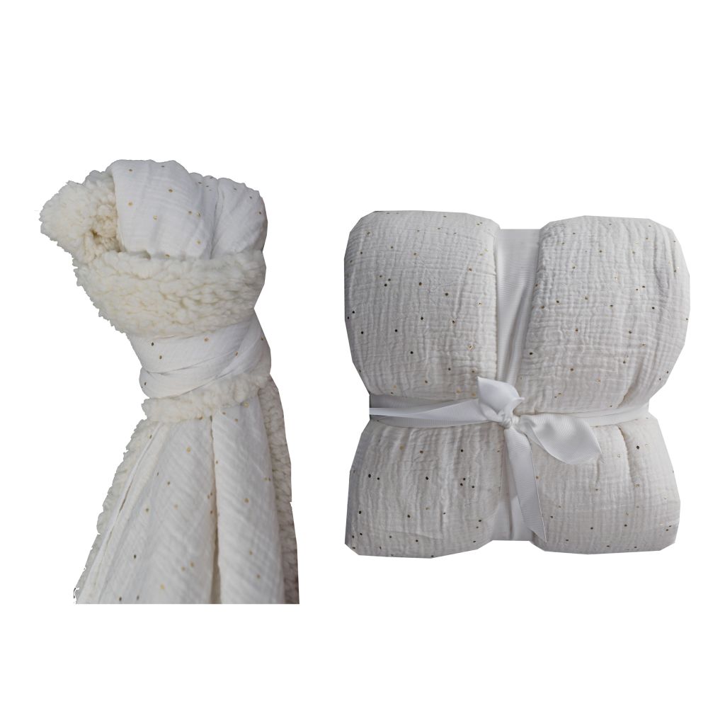 Plaid double gaze sherpa blanc/doré 130x180 | Leroy Merlin