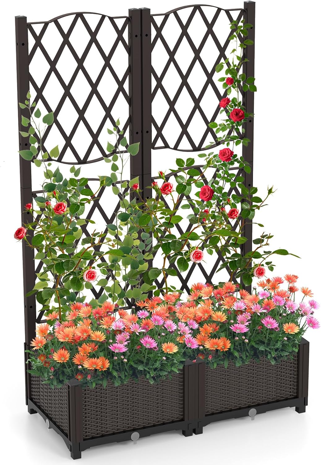 Jardinière avec Treillis sur Pied, Double Bac à Fleur Auto-arrosage en ...