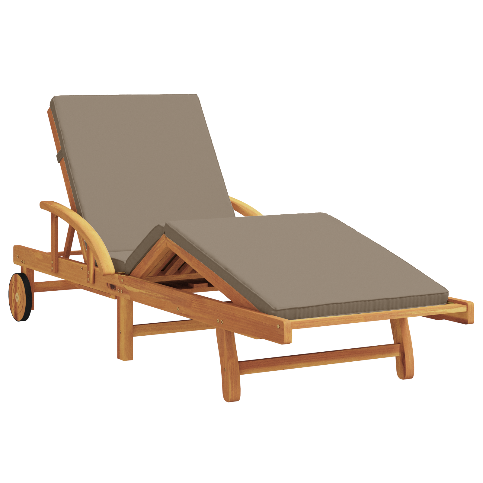 Transat | Chaise longue pliable avec roues et coussin taupe en bois ...