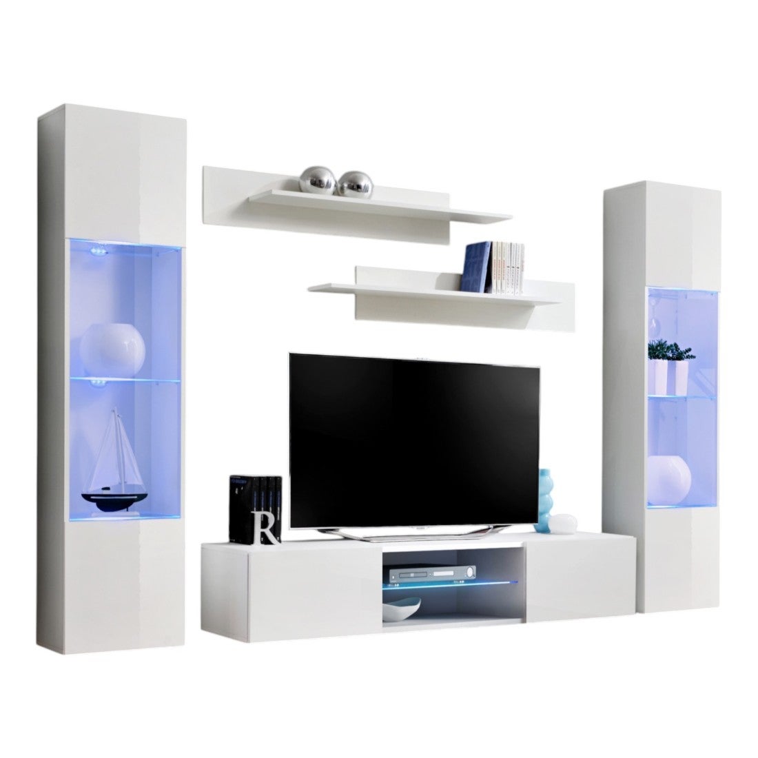 Conjunto Mueble TV FLY O3 con LED. Color blanco. Mueble colgante de ...