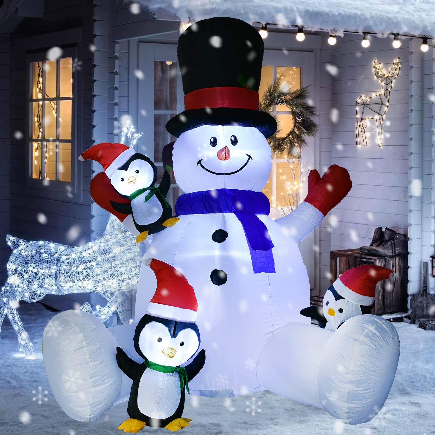 Bonhomme de neige gonflable de Noël éclairé de 2,1 m avec de mignons ...