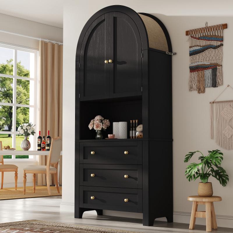 Armoire haute design arc avec portes tiroirs et niches ouvertes meuble ...
