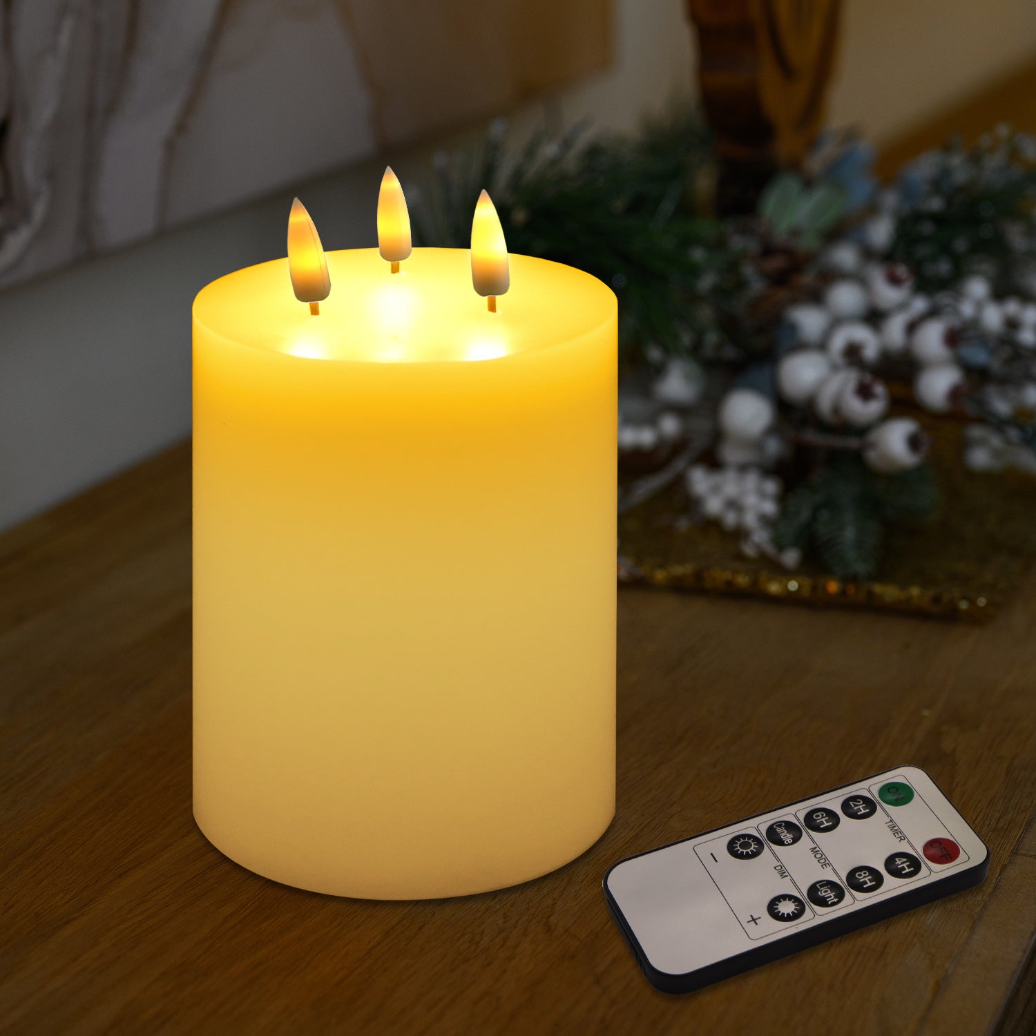 Bougie sans flamme, bougies à 3 mèches avec télécommande,bougies pilier ...