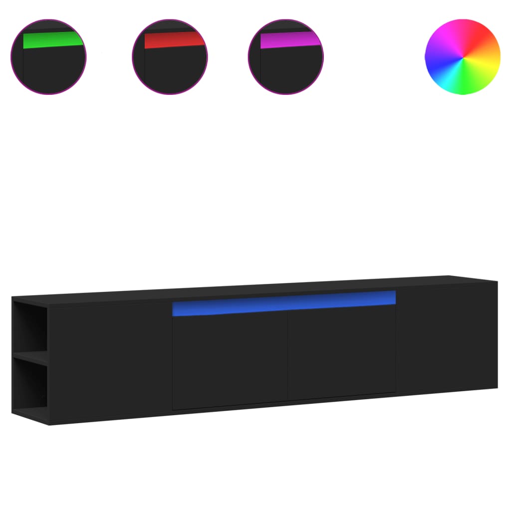 Mueble TV de pared | Mueble de salón con luz LED negro 180x31x39,5 cm ...