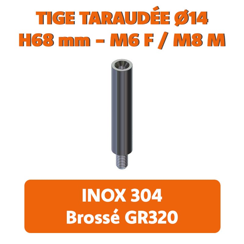 TIGE Ø14 mm - HAUTEUR 68 mm - M6 F / M8 M - INOX 304 | Leroy Merlin