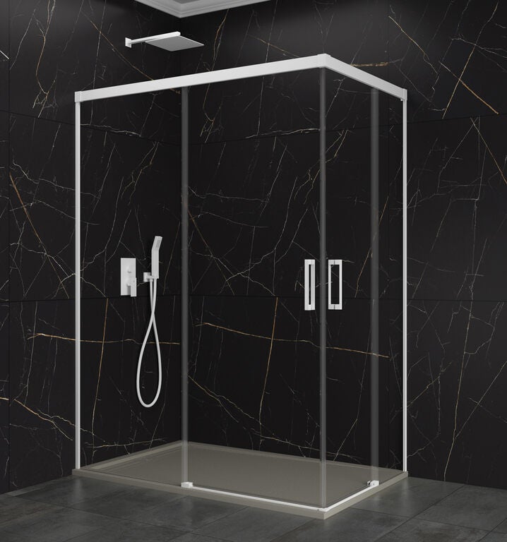 Paroi de douche angulaire avec ouverture au coin BASIC Transparent ...