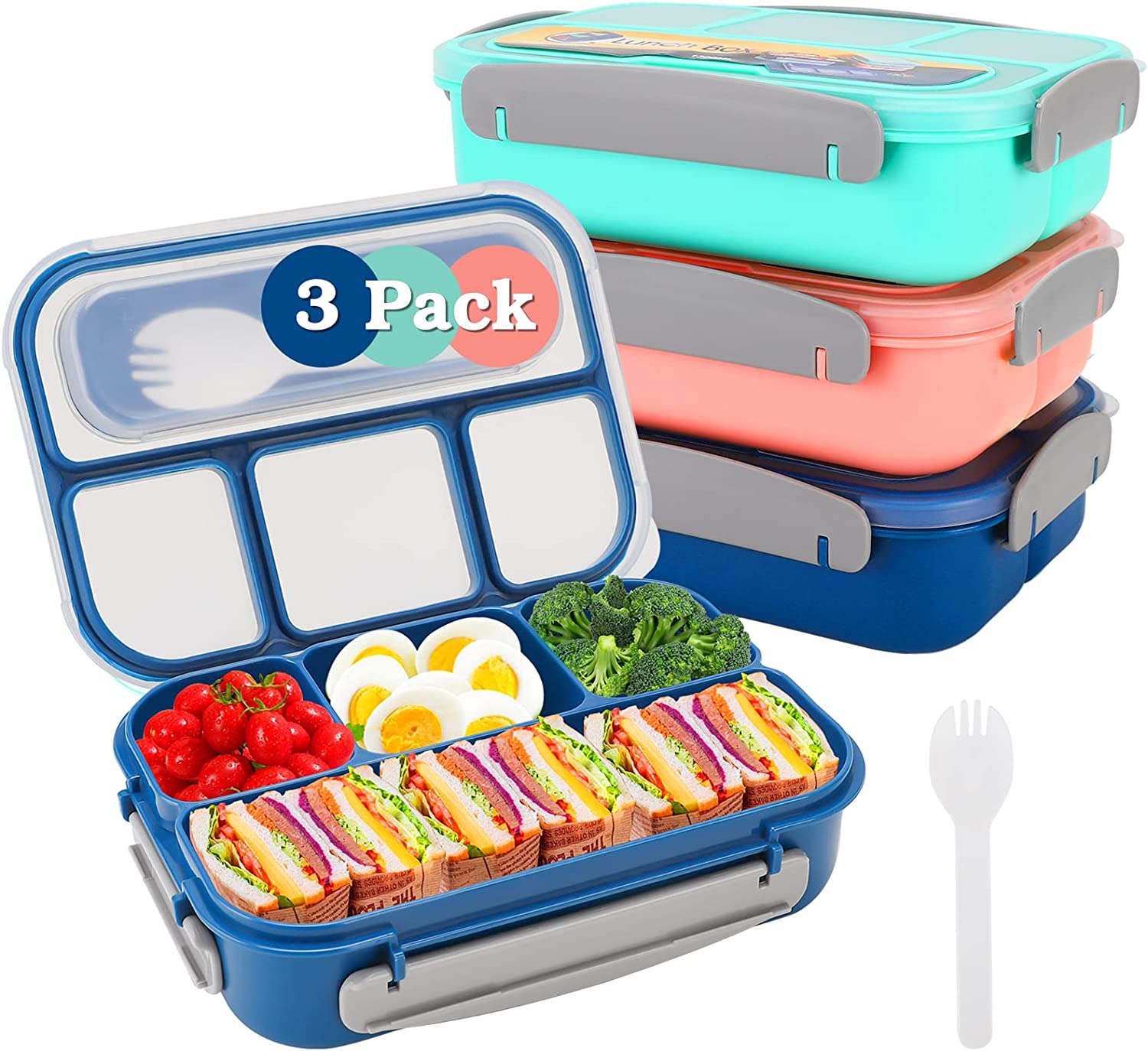 3 paquets de boîtes à lunch Bento pour enfants, boîtes à lunch Bento ...