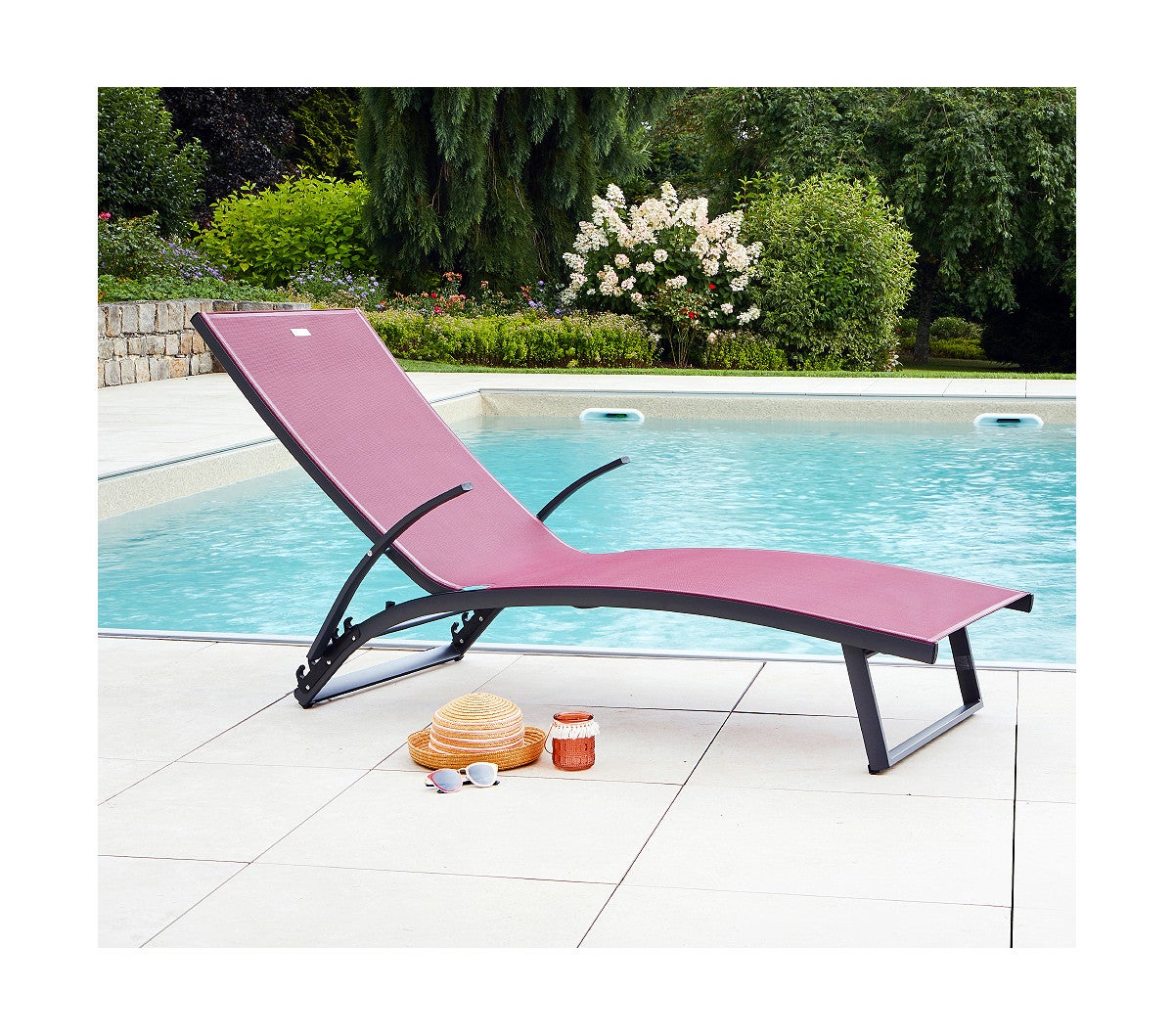 Lot de 2 transats de jardin en aluminium - bordeaux - POLENCA | Leroy ...