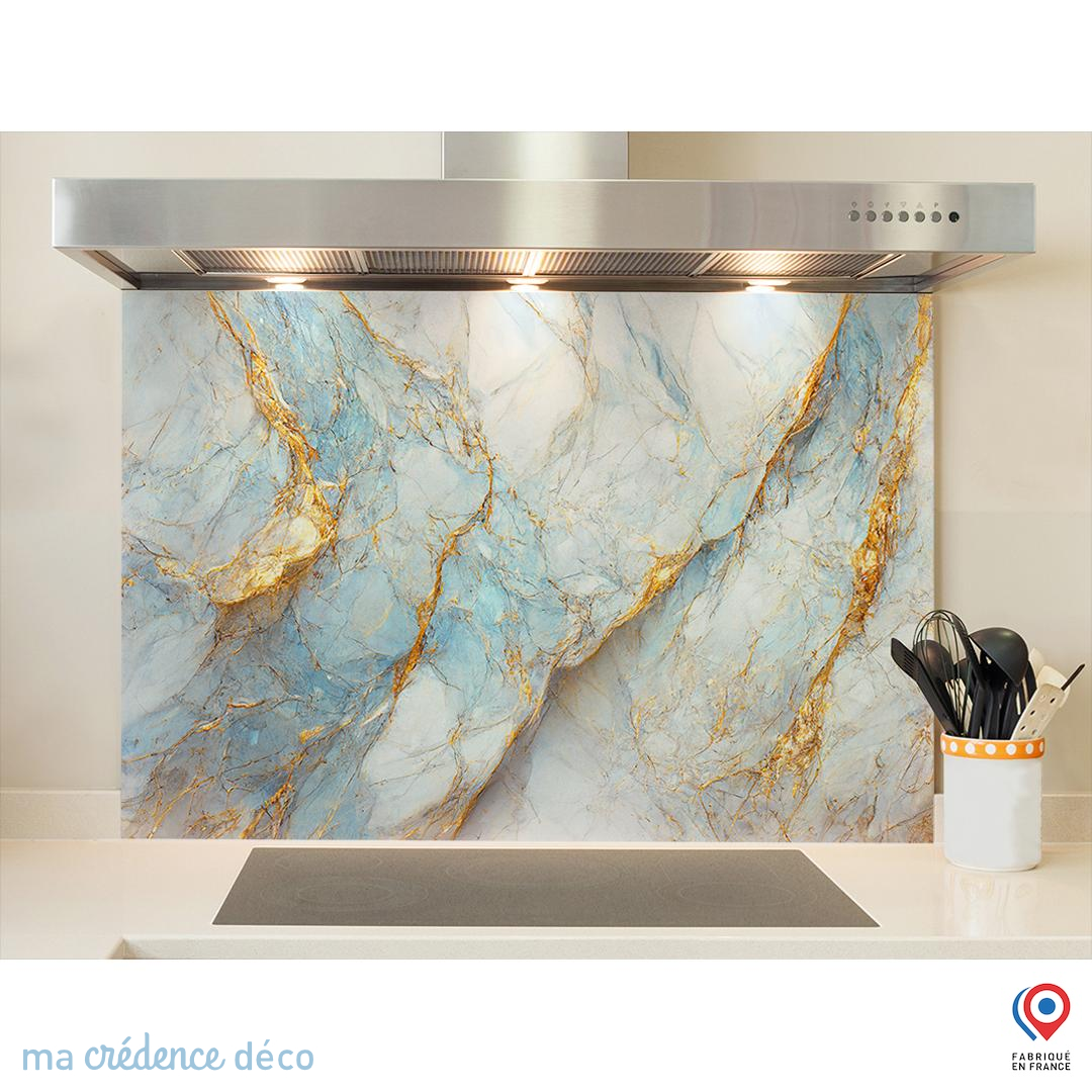 Crédence cuisine fond de hotte Marbre doré 3 - Alu composite - L 70 cm ...