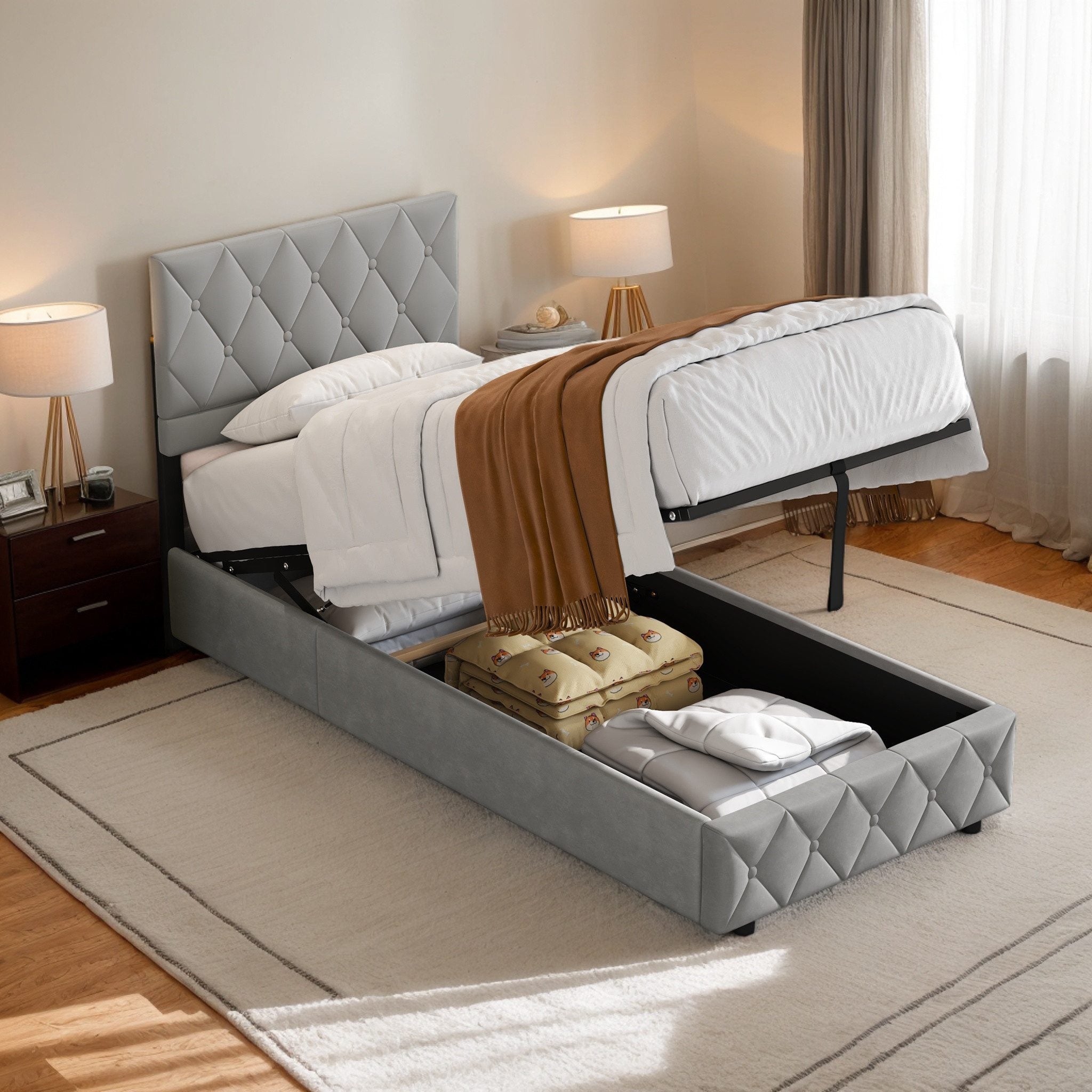 Cama Niño Cama Baúl 90x200 Cm Cama Individual Con Somier de Lamas ...