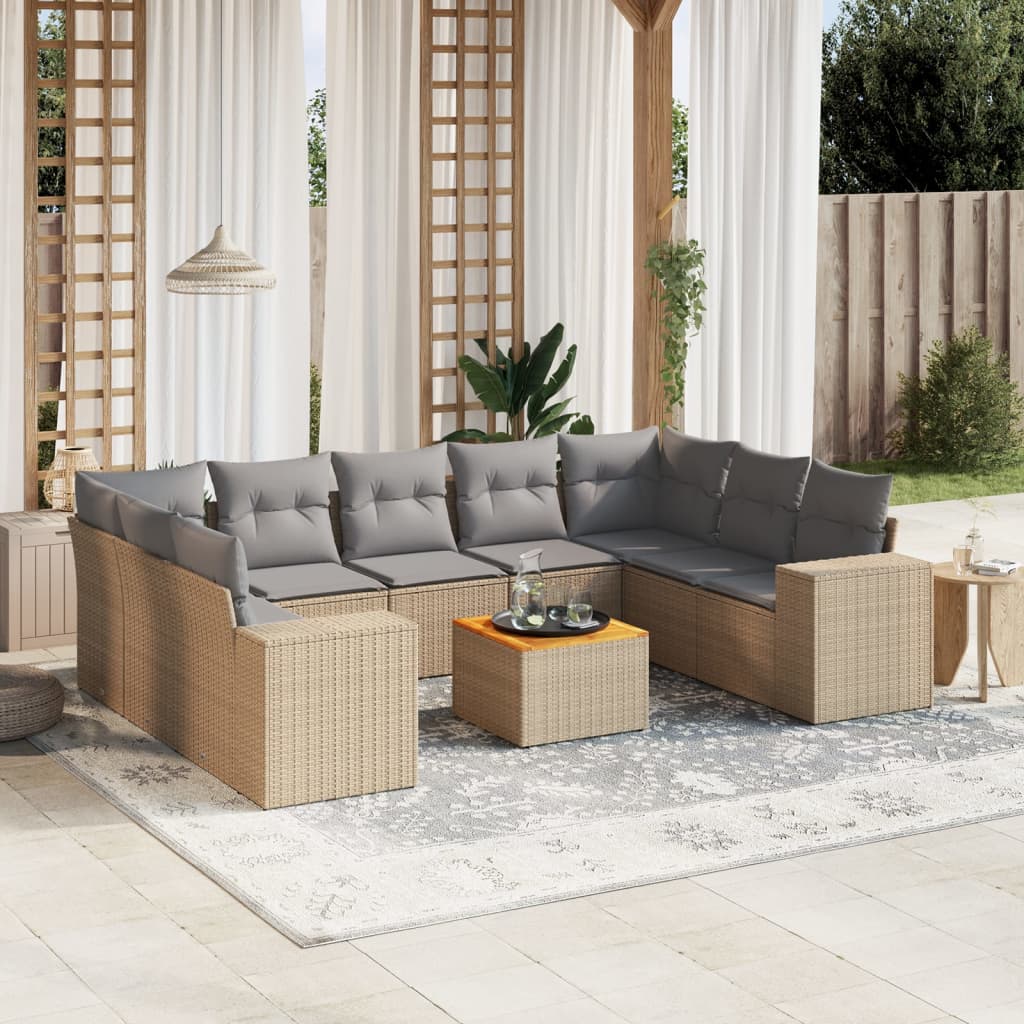 Salon de jardin avec coussins 10 pcs beige résine tressée vidaXL ...