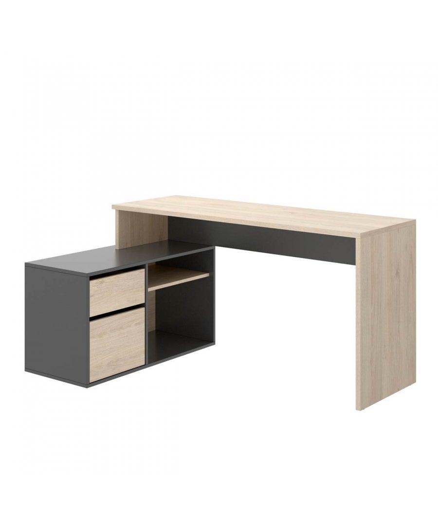 TABLE DE BUREAU EN L OTTO - Graphite / Naturel | Leroy Merlin