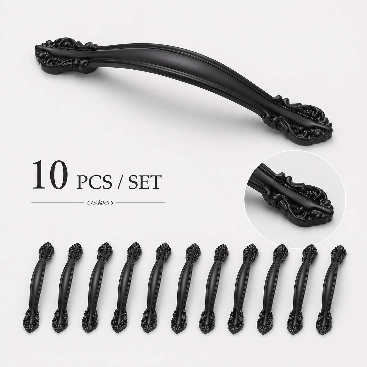 Lot de 10 poignées de meuble aluminium noir mat style classique ...