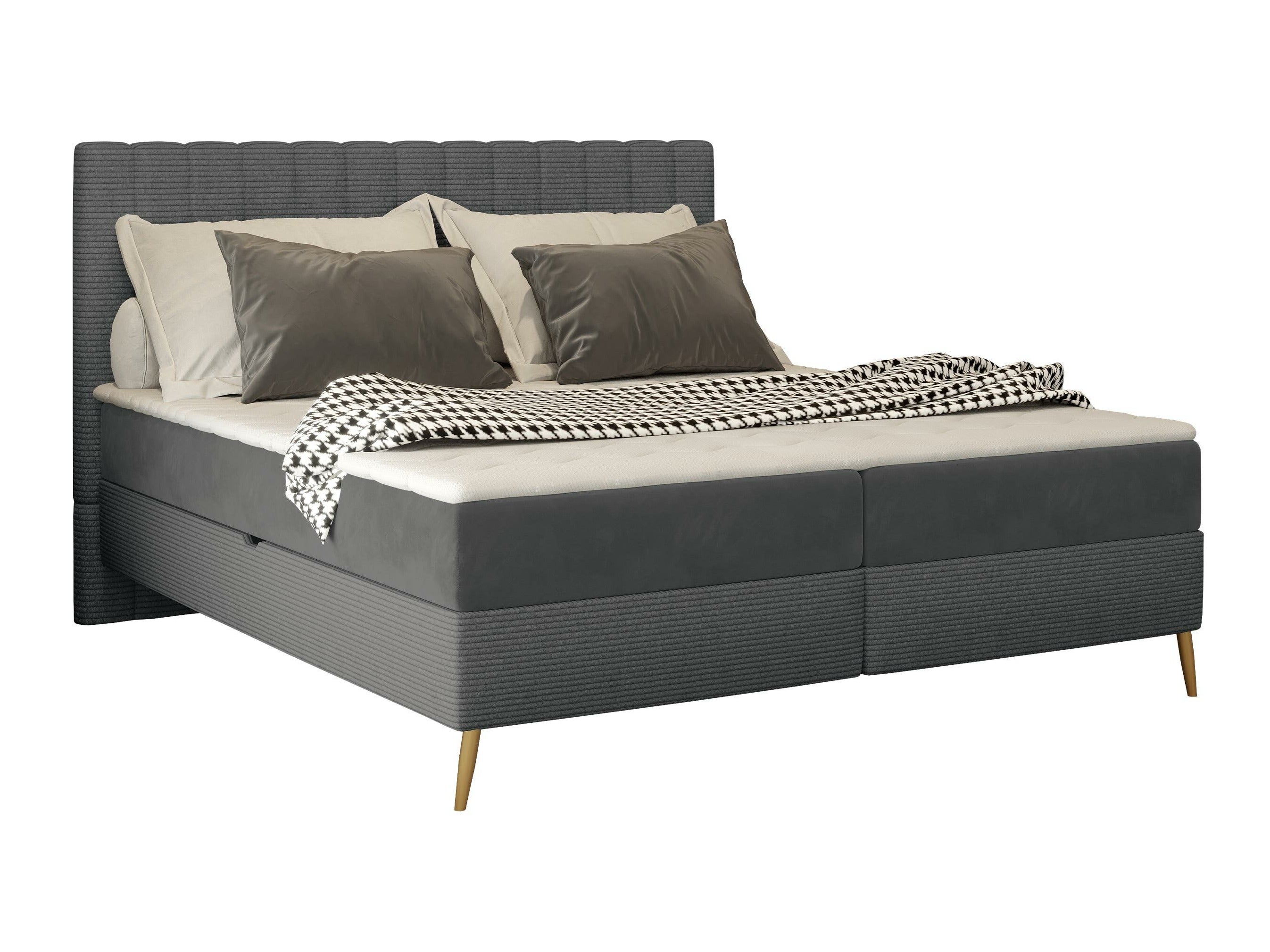Lit continental Indiana 159, Continental, Double, Gris, 160x200, Tissu ...