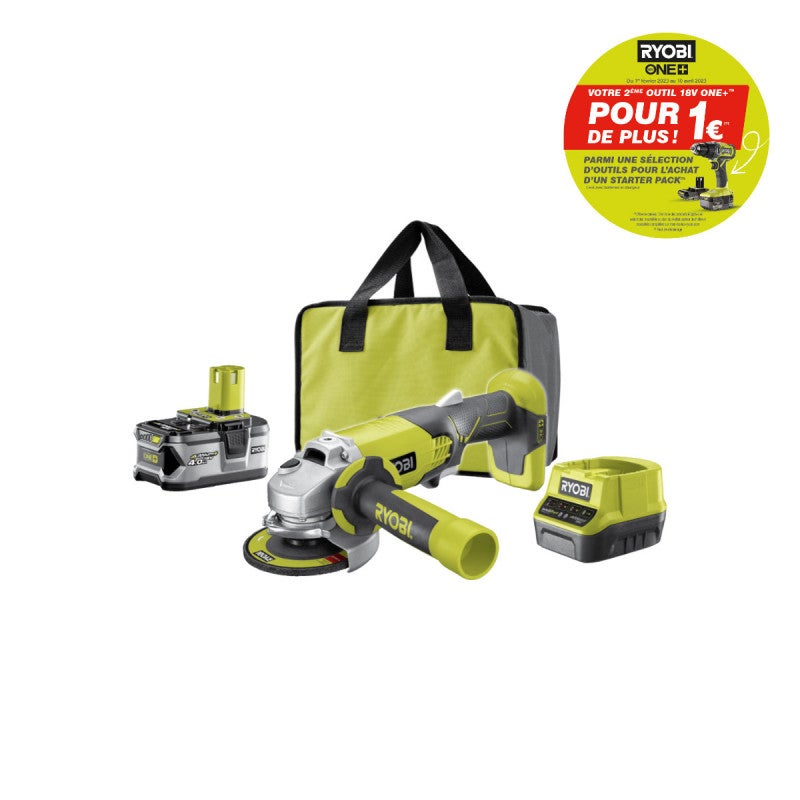 Meuleuse d'angle RYOBI 18V OnePlus R18AG-140S - Batterie Lithium-ion 4.0 Ah - Chargeur | Leroy ...