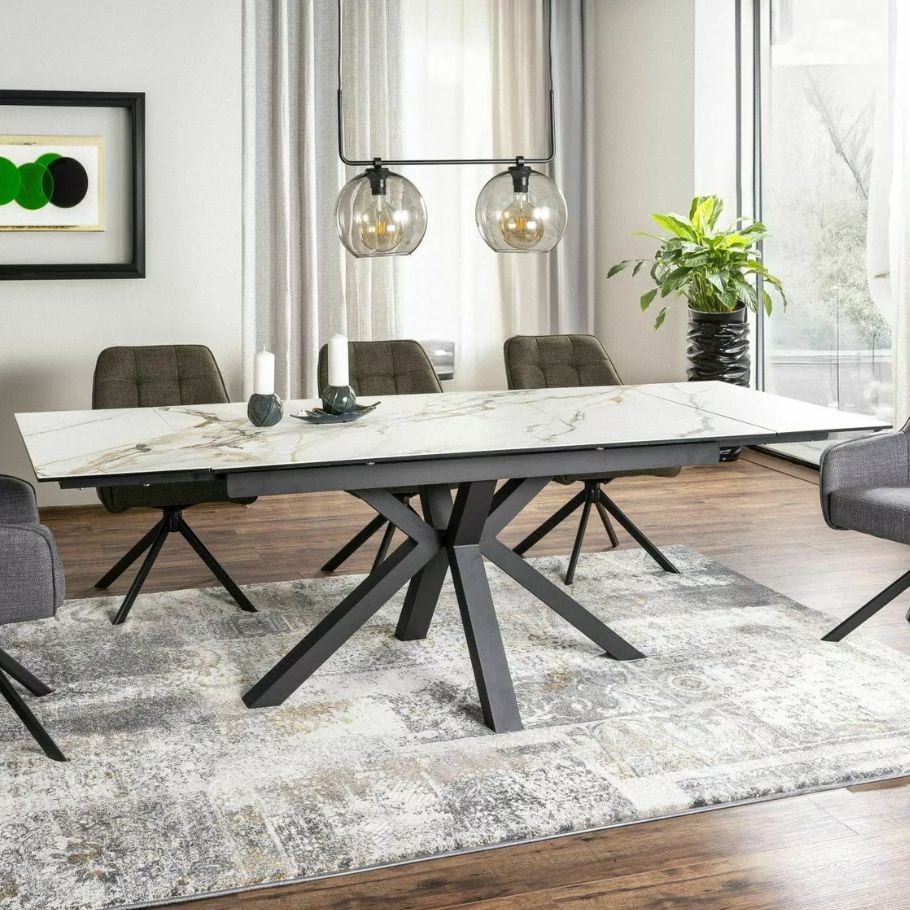 Mesa de diseño de cerámica efecto mármol blanco 160-240 cm Gatien ...