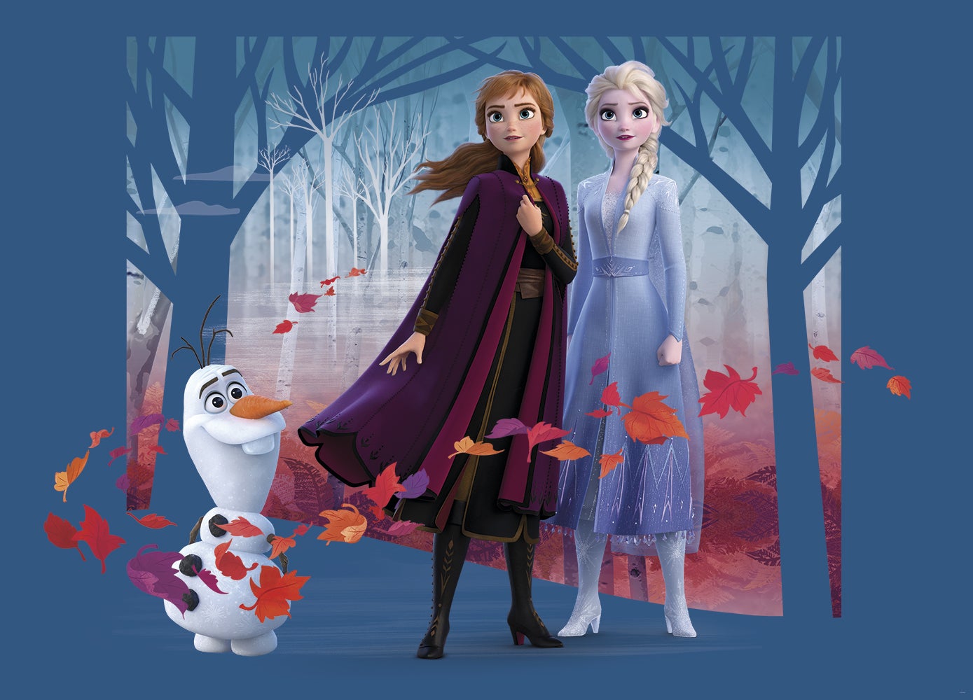 Poster Frozen Anna & Elsa blu, viola e arancione - 160 x 110 cm ...