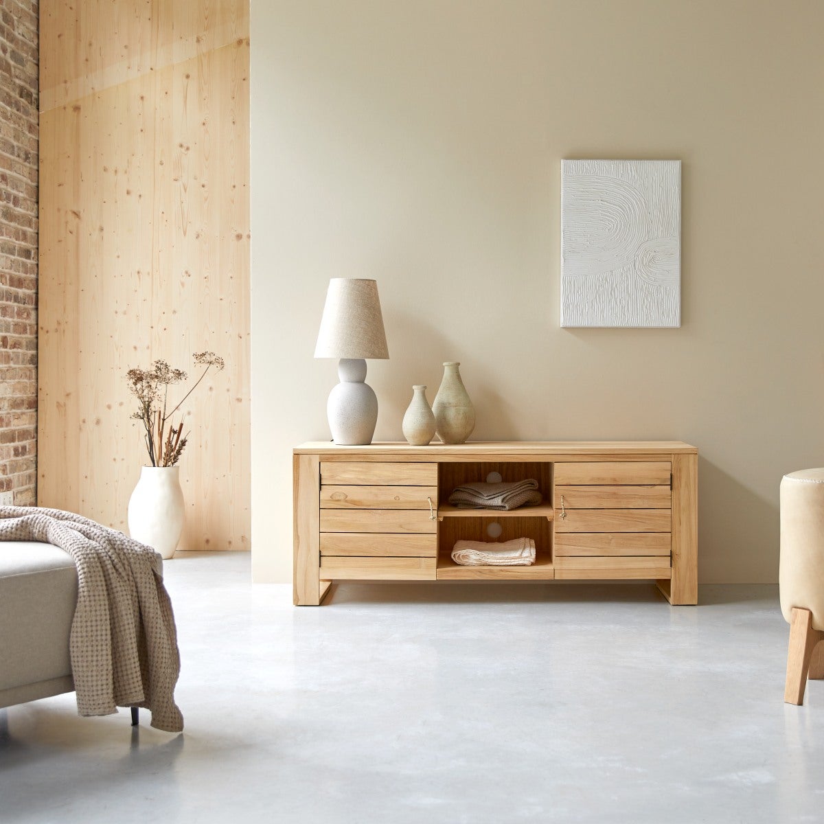 Tikamoon Módulo tv mueble mesa teca maciza madera clara multimedia ...