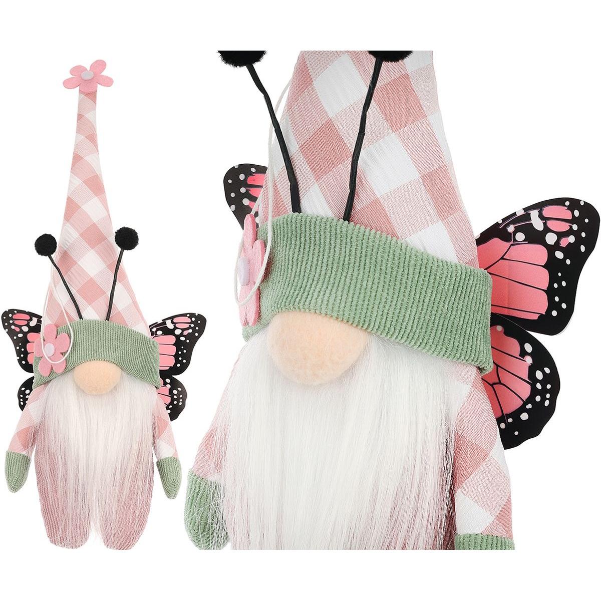 Skrzat gnom motyl 25 cm dekoracja wiosenna różowo zielony - Leroy Merlin