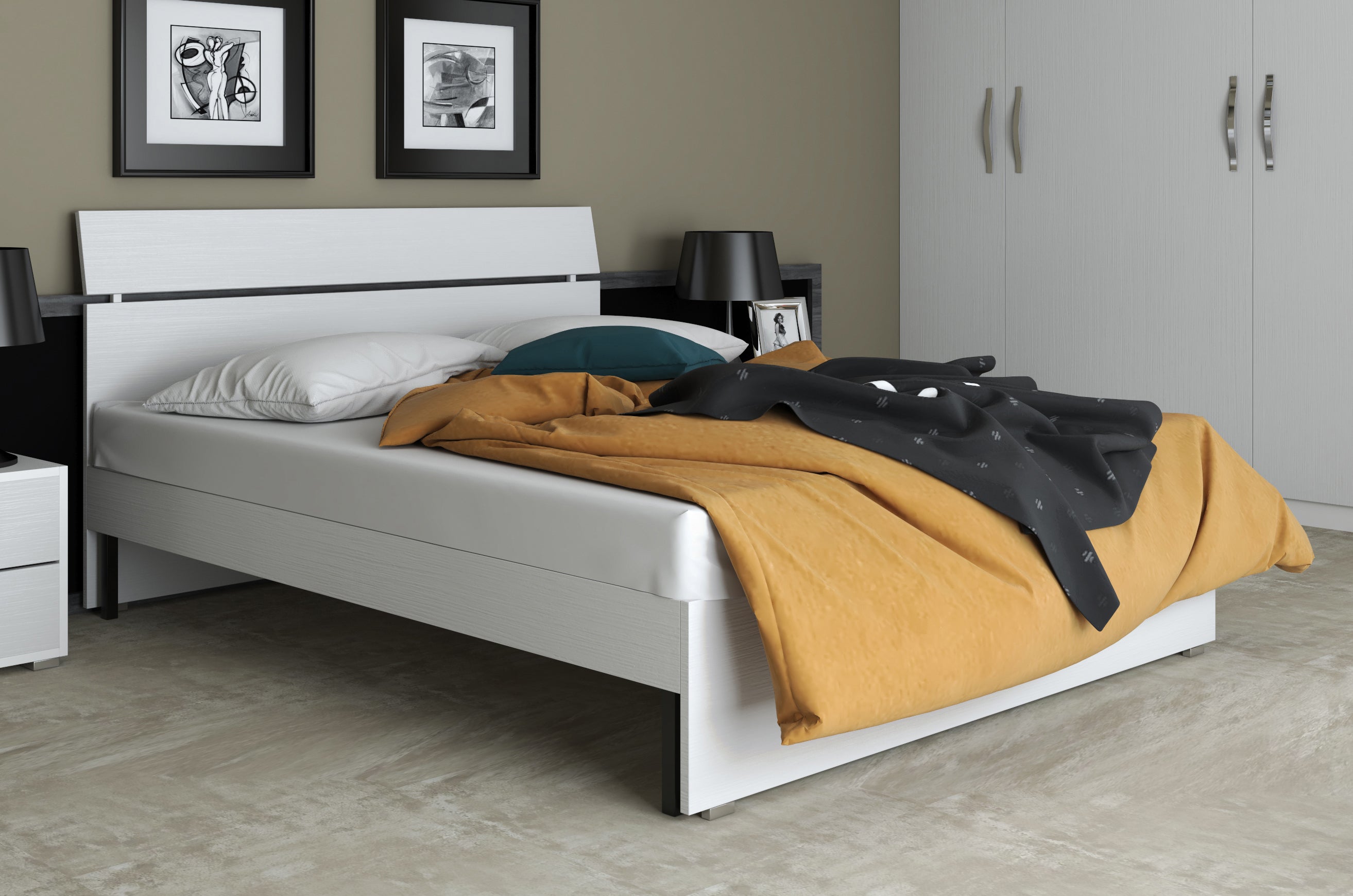 Lit Double Moderne en Frêne Blanc - 200x171 cm | Leroy Merlin
