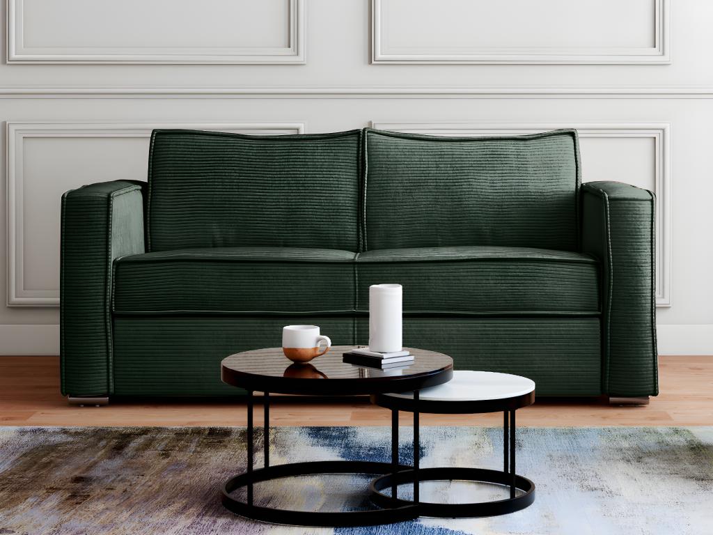 Sofá cama de 4 plazas con apertura italiana de pana verde pino - Somier ...