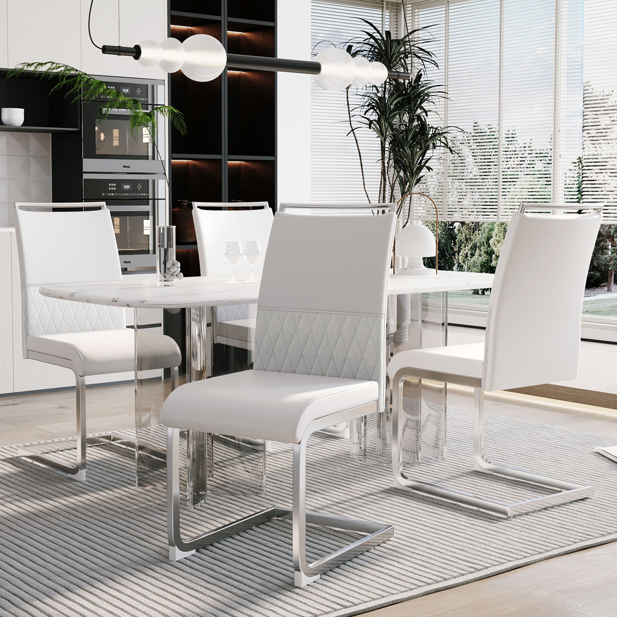 Ensemble de 4 chaises de salle à manger modernes, dossier en simili ...