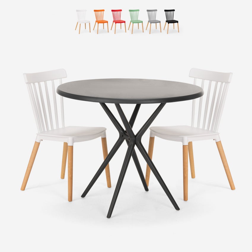 Table design ronde noire 80cm + 2 chaises design Eskil Black | Leroy Merlin