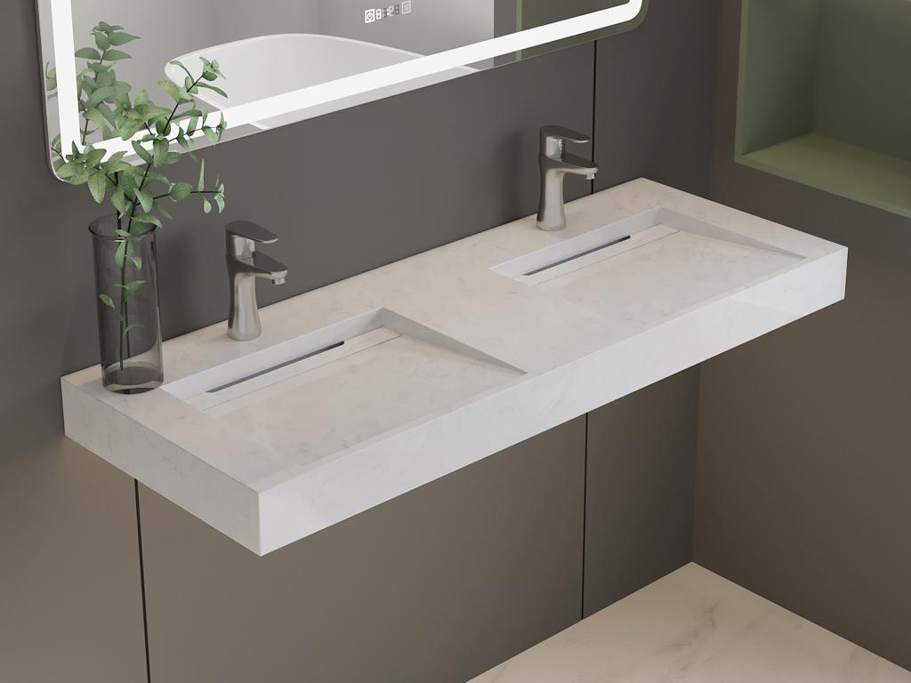 Double vasque suspendue en solid surface effet marbre blanc - KODIAK ...