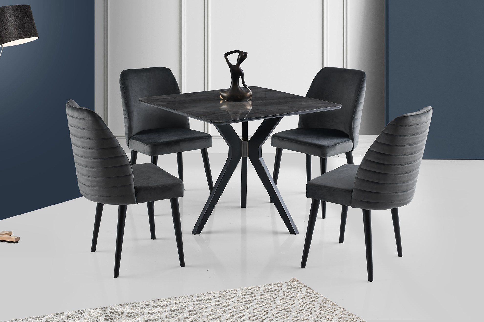 Table salle à manger carrée Sorcha Noir et Effet marbre Noir | Leroy Merlin