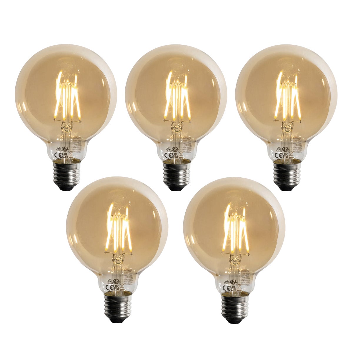 Juego de 5 Bombilla LED regulable en 3 pasos E27 oro G95 4W 450lm 2700K | Leroy Merlin